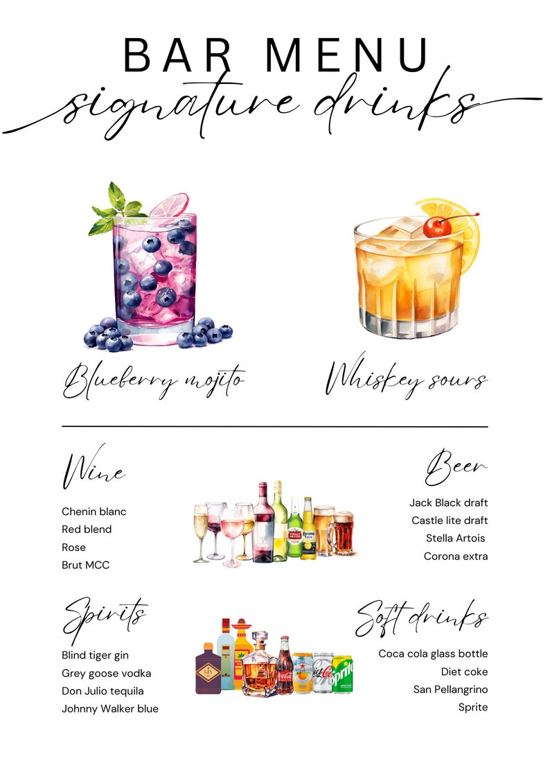 Customizable Bar Menu Template | Editable Drink Sign With Signature ...