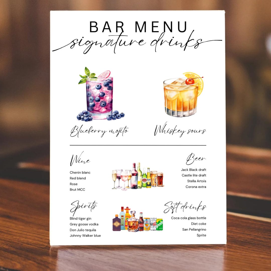 Customizable Bar Menu Template Editable Drink Sign With Signature ...