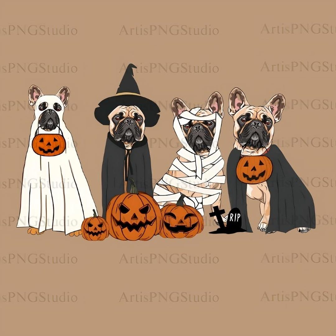 Ghost and Witch French Bulldog Halloween Clipart Png, French Bulldog ...