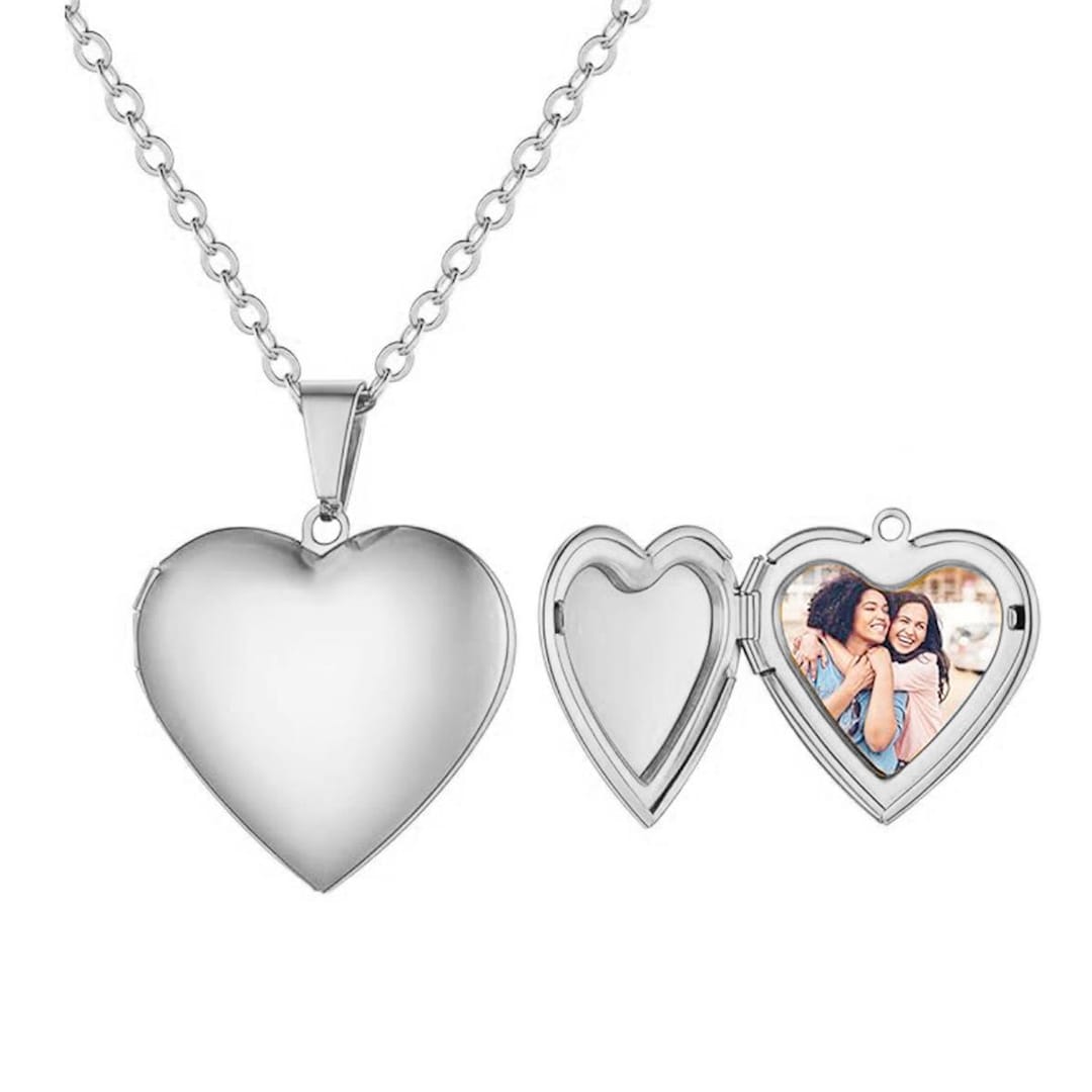 Personalized Heart Locket Necklace: Engraved Pet Photo, Stainless Steel ...