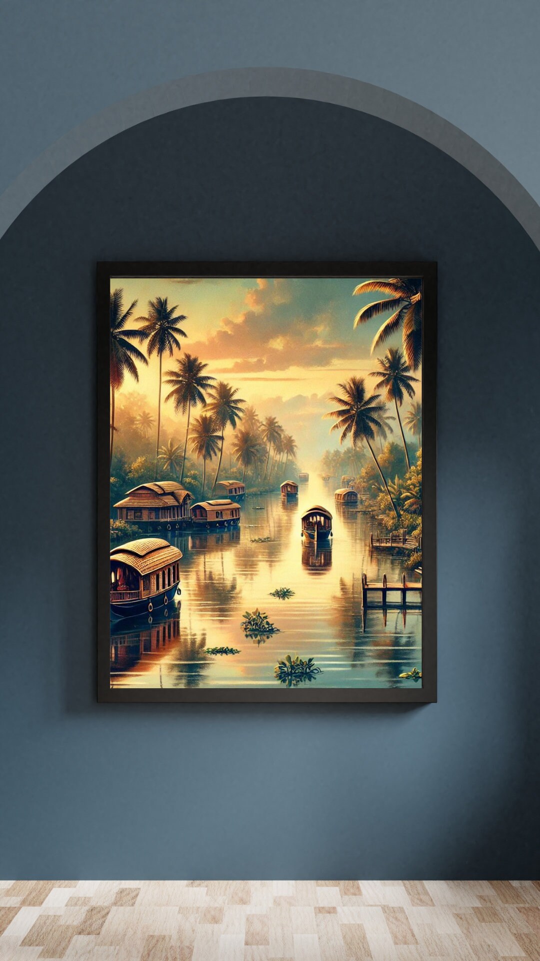 Kerala Backwaters Digital Art Print | Tranquil Houseboats Wall Decor ...