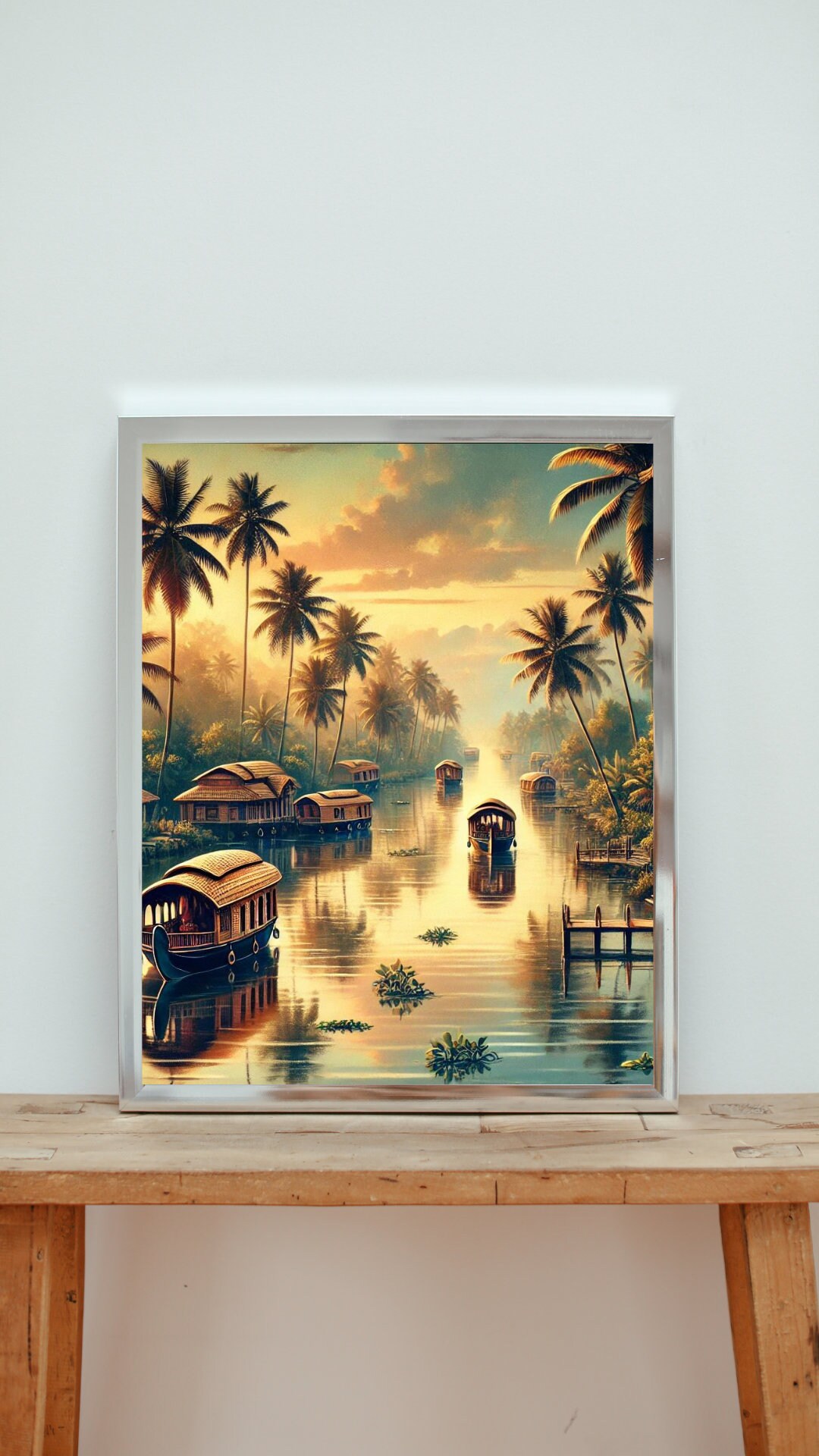 Kerala Backwaters Digital Art Print | Tranquil Houseboats Wall Decor ...