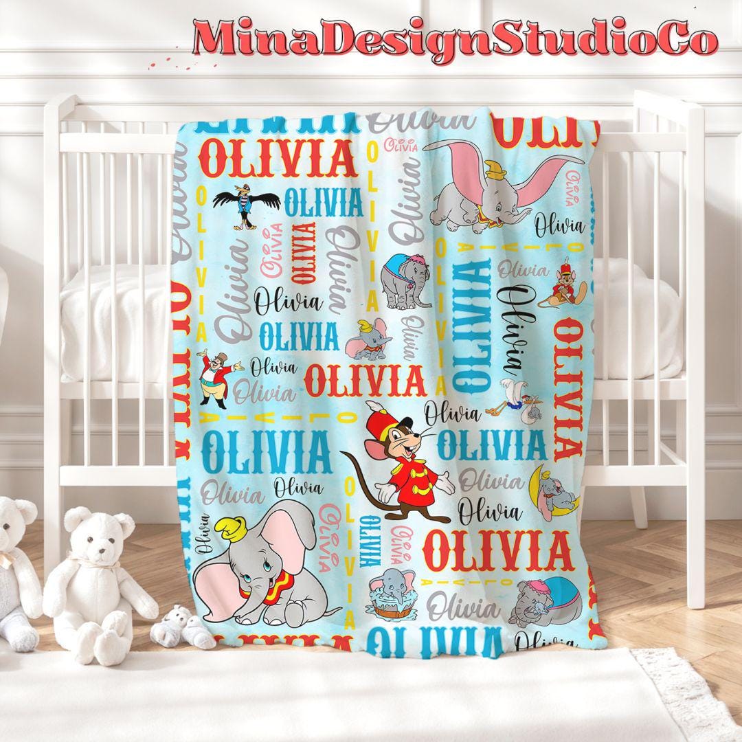 Personalized Watercolor Disney Dumbo Blanket, Cute Dumbo Flying ...