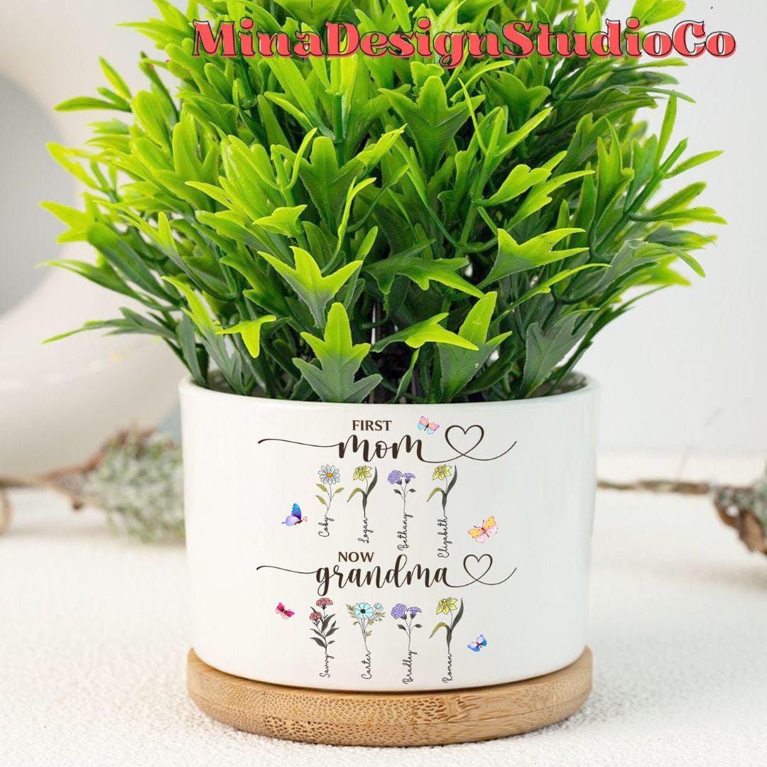 Personalized First Mom Now Grandma Happy Mother's Day Plant Pot, Birth ...
