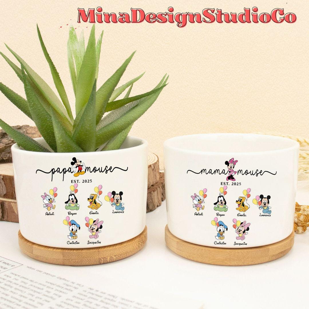Personalized Mickey Minnie Disney Mama Mouse Plant Pot, Papa Mouse ...