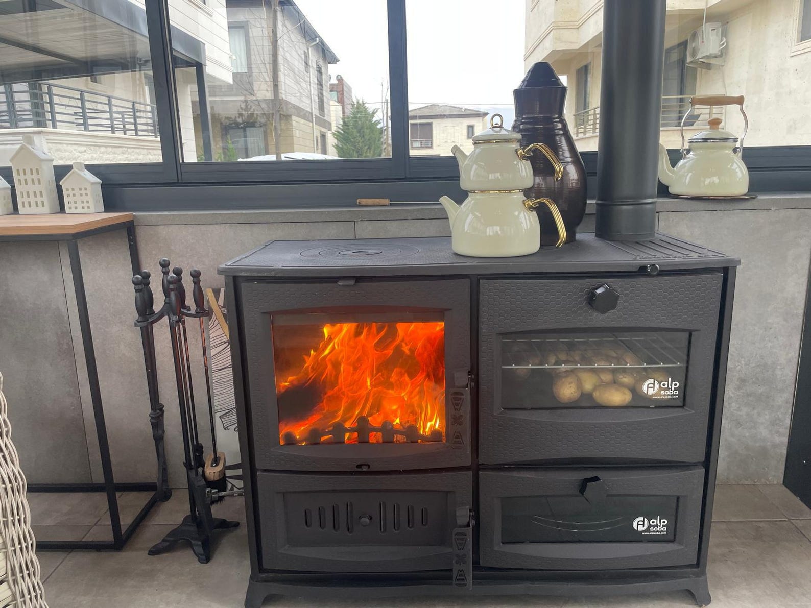 Wood Burning Cooker Stove With Oven, Functional Cast Iron Fireplace ...