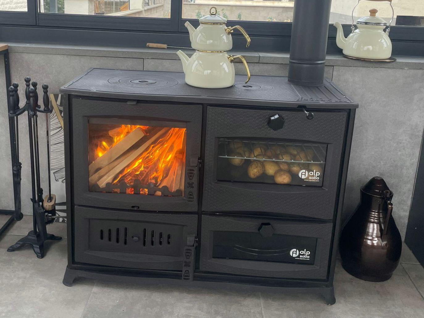 Wood Burning Cooker Stove With Oven, Functional Cast Iron Fireplace ...