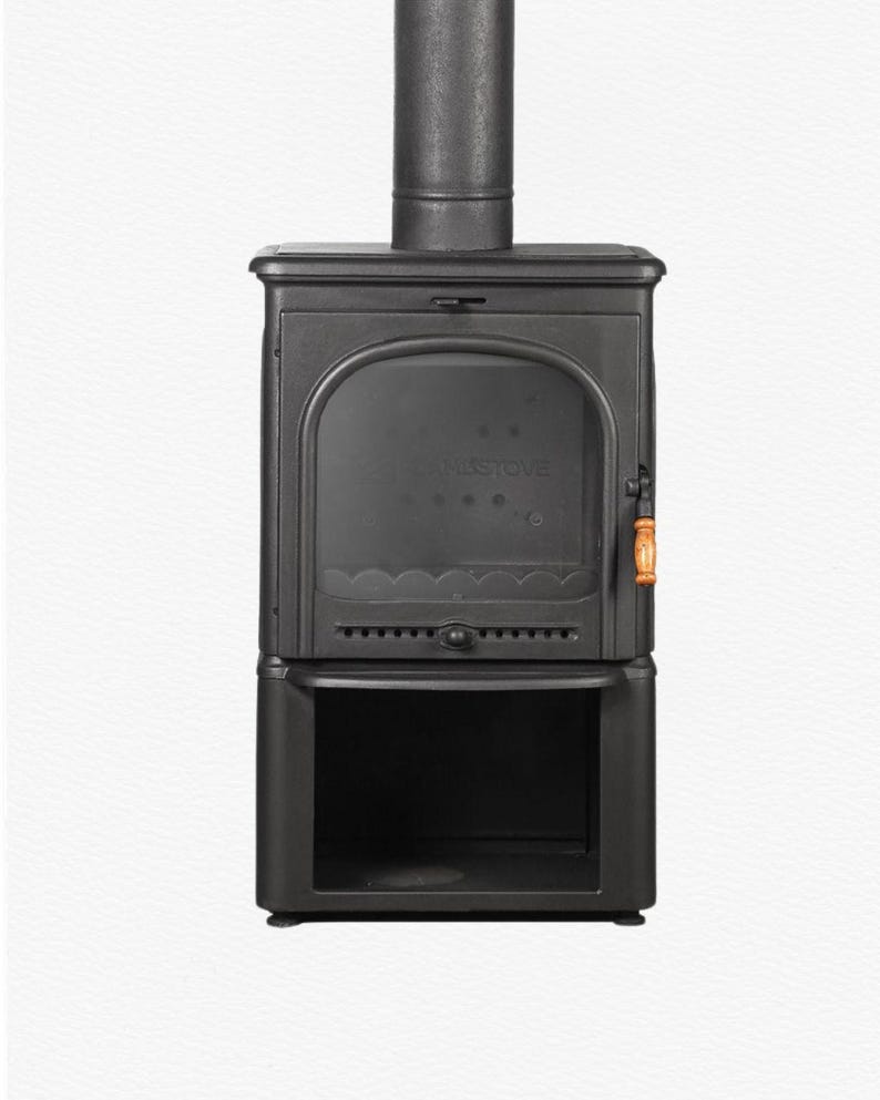 Cast Iron Wood Burning Stove With Log Storage: 7kw Rustic Heater - Etsy
