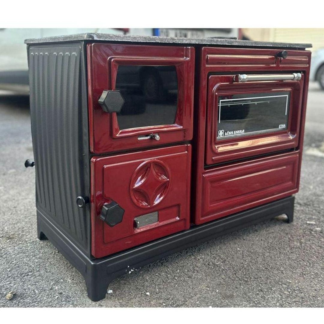 Red Enamel Cast Iron Wood Burning Stove With Oven - Etsy