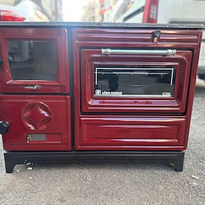 Red Enamel Cast Iron Wood Burning Stove With Oven - Etsy