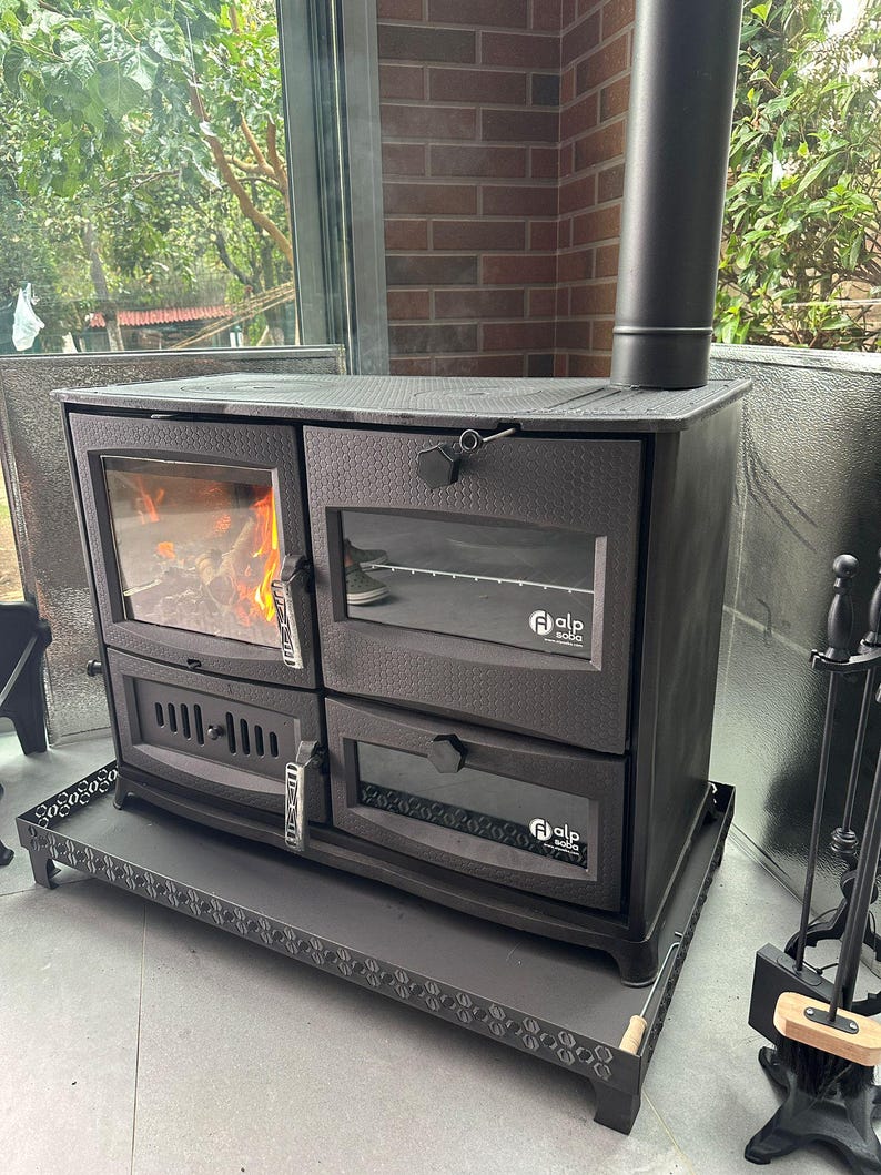 Wood Burning Cooker Stove With Oven, Functional Cast Iron Fireplace ...