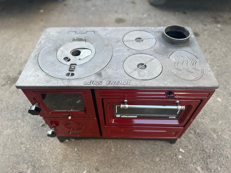 Red Enamel Cast Iron Wood Burning Stove With Oven - Etsy