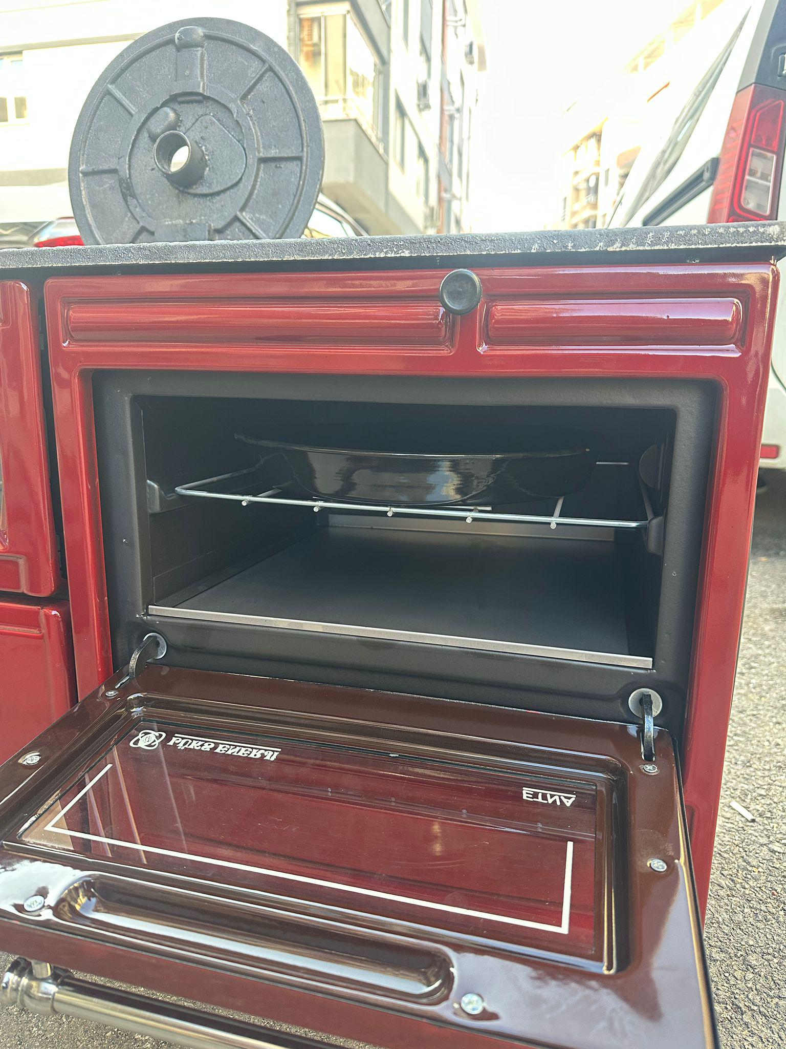 Red Enamel Cast Iron Wood Burning Stove With Oven - Etsy