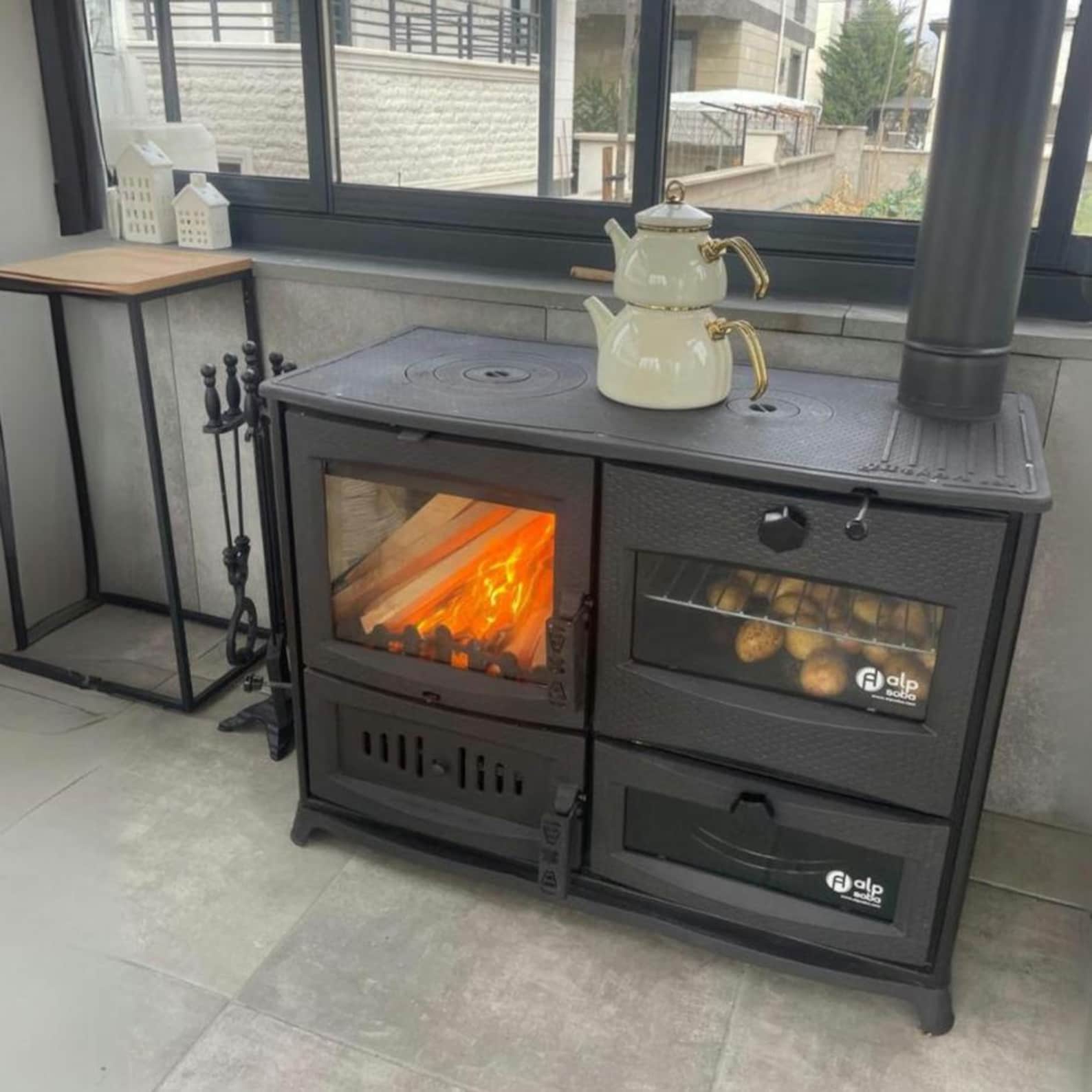 Wood Burning Cooker Stove With Oven, Functional Cast Iron Fireplace ...