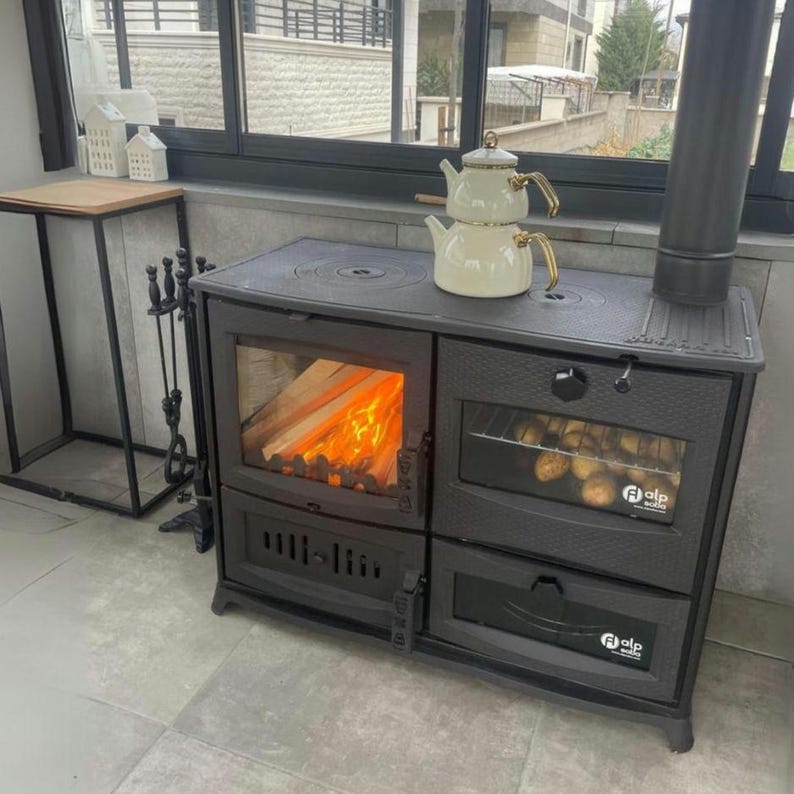 Wood Burning Cooker Stove With Oven, Functional Cast Iron Fireplace ...