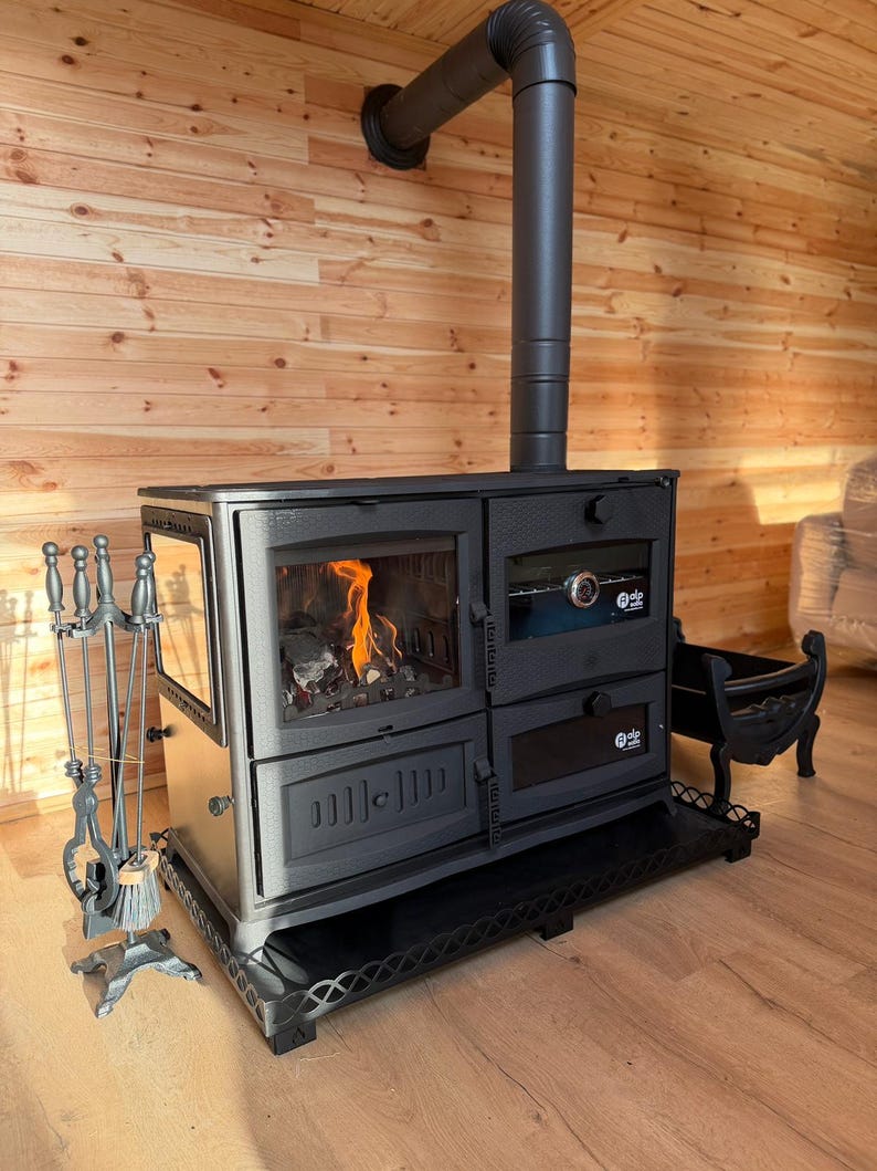 Wood Burning Cooker Stove With Oven, Functional Cast Iron Fireplace ...