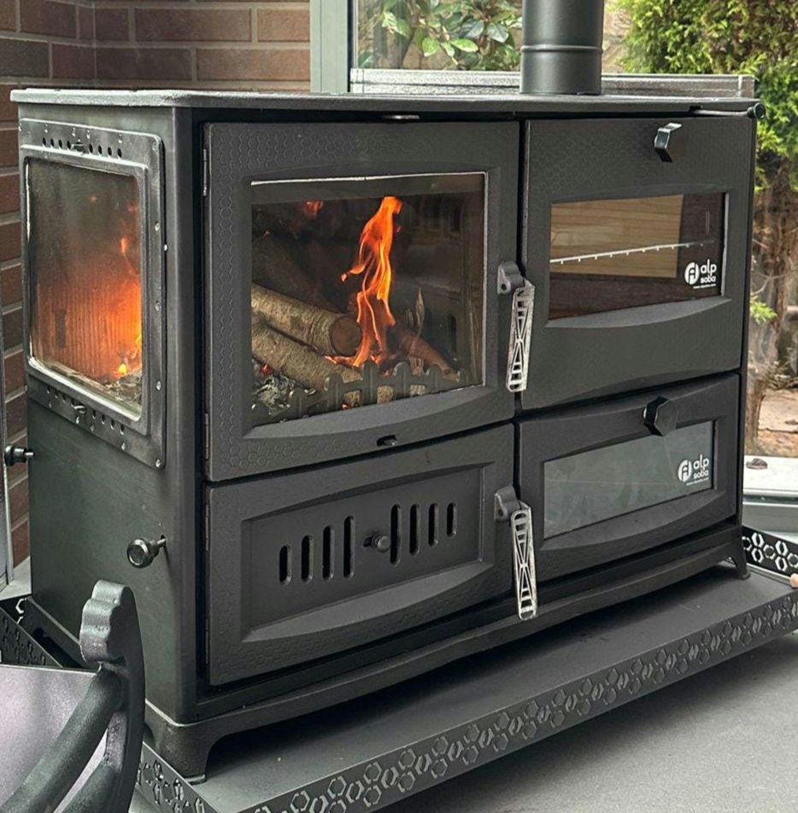 Wood Burning Cooker Stove With Oven, Functional Cast Iron Fireplace ...