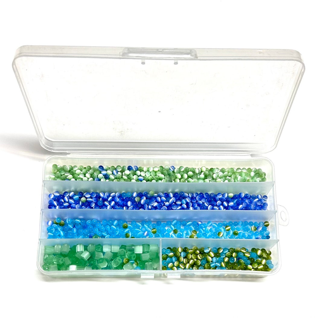 Container of Beads - 4mm Fiber Optic Cats Eye Beads - Vintage 6mm Atlas ...