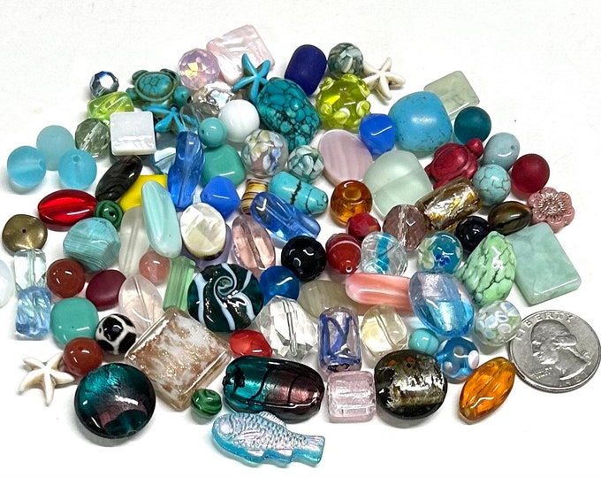 Loose Bead Mix - Bead Assortment - 6oz Glass Shell Stone Crystal ...