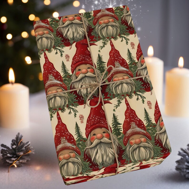 Gnome Christmas Wrapping Paper: Retro Holiday Gift Wrap - Etsy