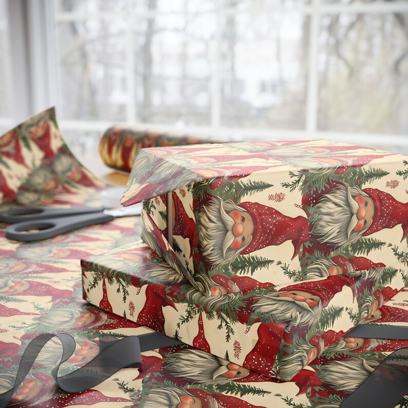 Gnome Christmas Wrapping Paper: Retro Holiday Gift Wrap - Etsy