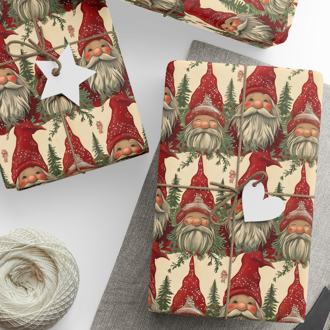 Gnome Christmas Wrapping Paper: Retro Holiday Gift Wrap - Etsy