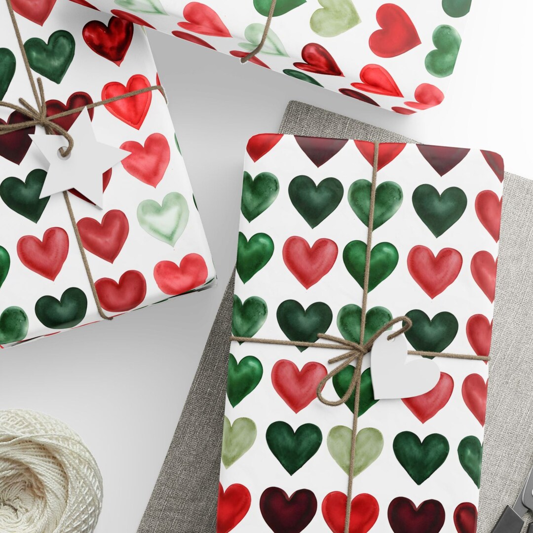 Heart Wrapping Paper Christmas Wrapping Paper Heart Holiday Gift Wrap ...