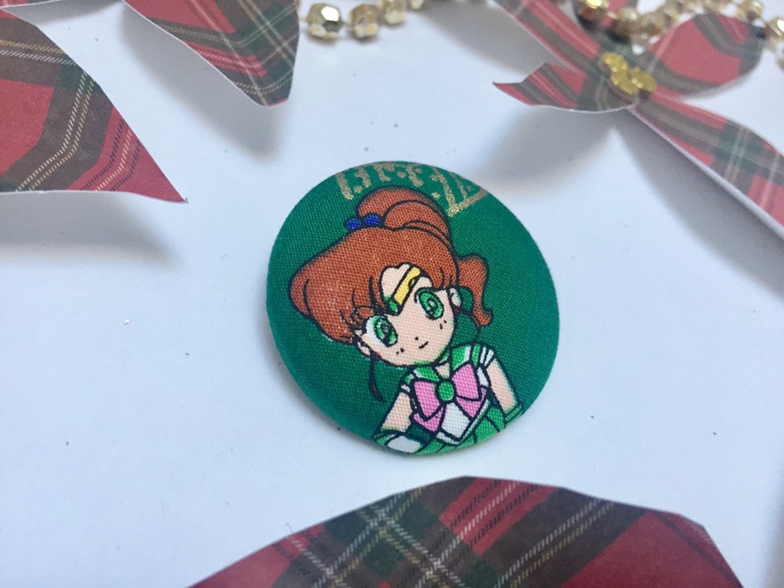 Senshi Anime Fabric Pinback Button With Lock Holiday Green single - Etsy