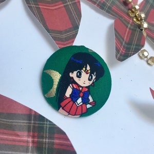 Senshi Anime Fabric Pinback Button With Lock Holiday Green single - Etsy