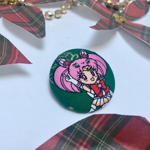Senshi Anime Fabric Pinback Button With Lock Holiday Green single - Etsy