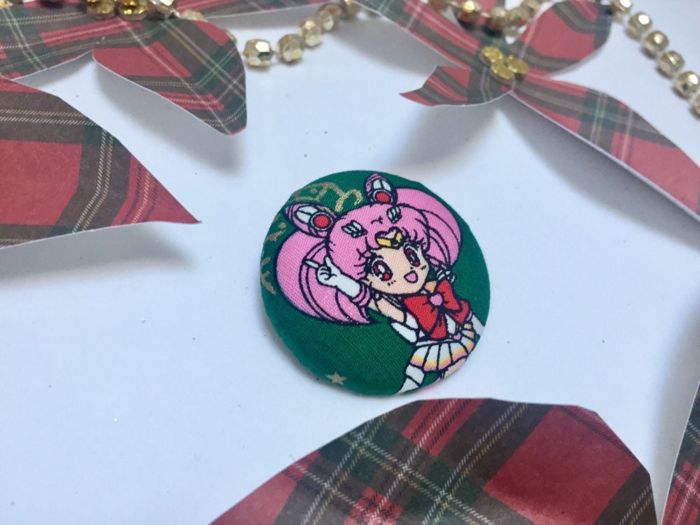 Senshi Anime Fabric Pinback Button With Lock Holiday Green single - Etsy