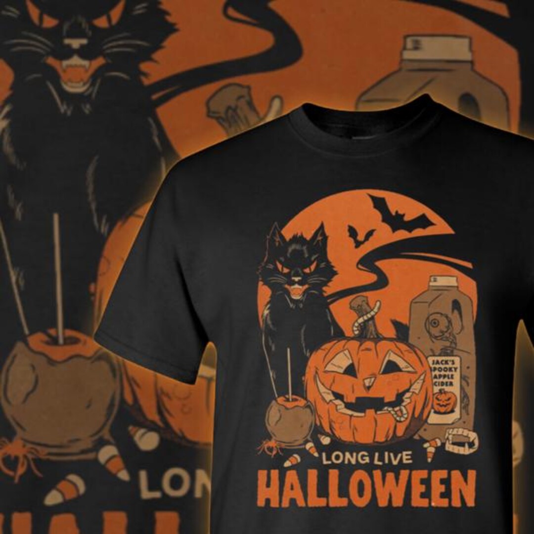 Long Live Halloween Png Vintage Black Cat And Pumpkin Clipart