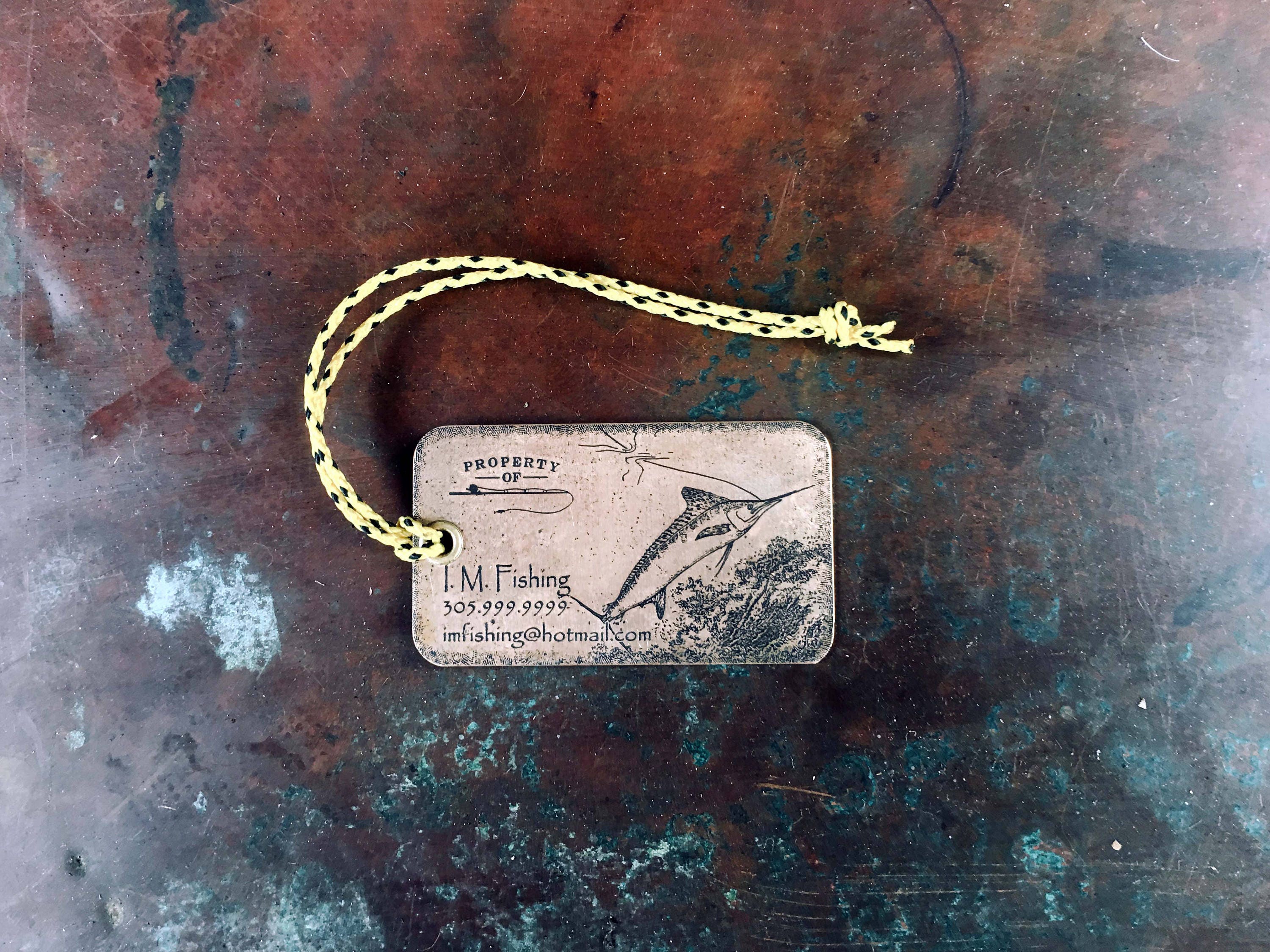 Set of two (2) Copper or Brass Luggage Tags, Fishing Bag Tags ...