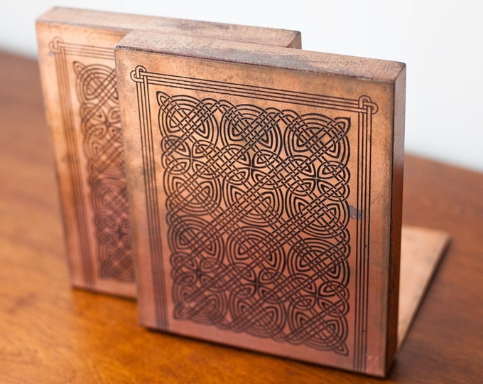 Celtic Knot Bookends Etched Copper, Poplar Wood Backed Bookends - Etsy