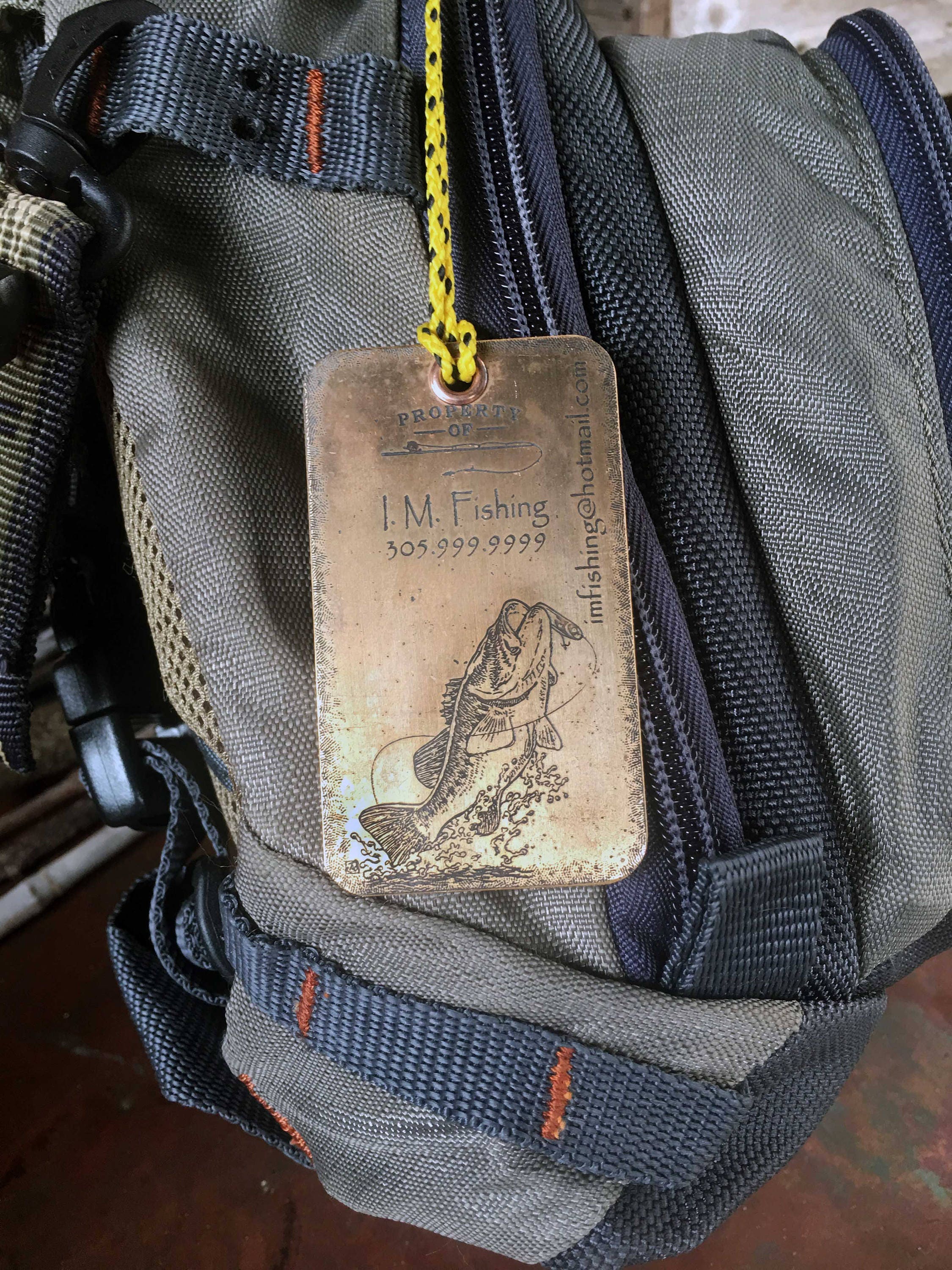 Set of two (2) Copper or Brass Luggage Tags, Fishing Bag Tags ...