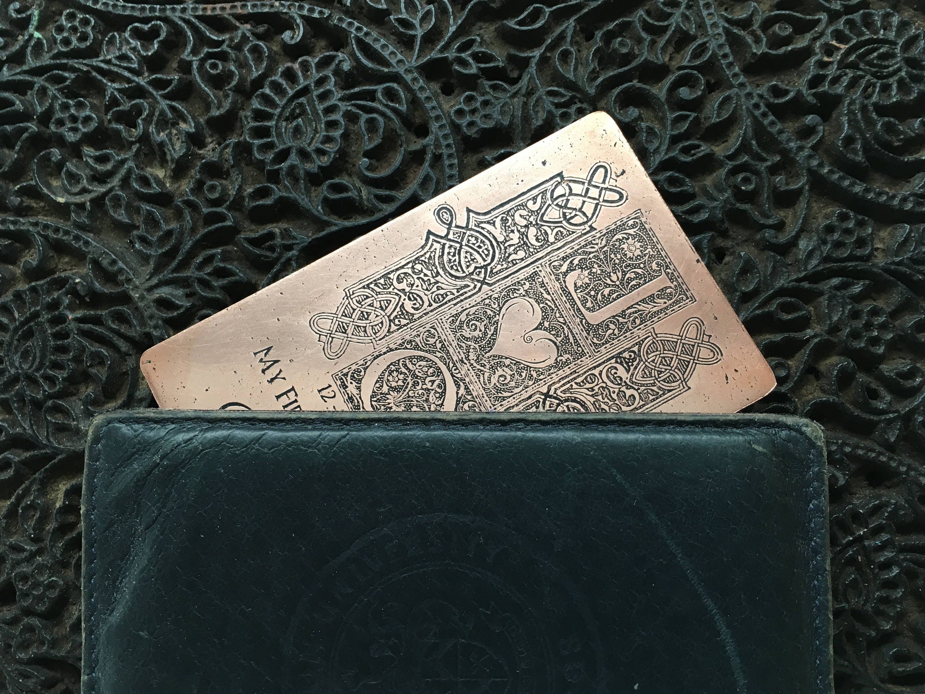 Custom Wallet Card Insert, Copper Etched Artwork, Valentines, Copper ...