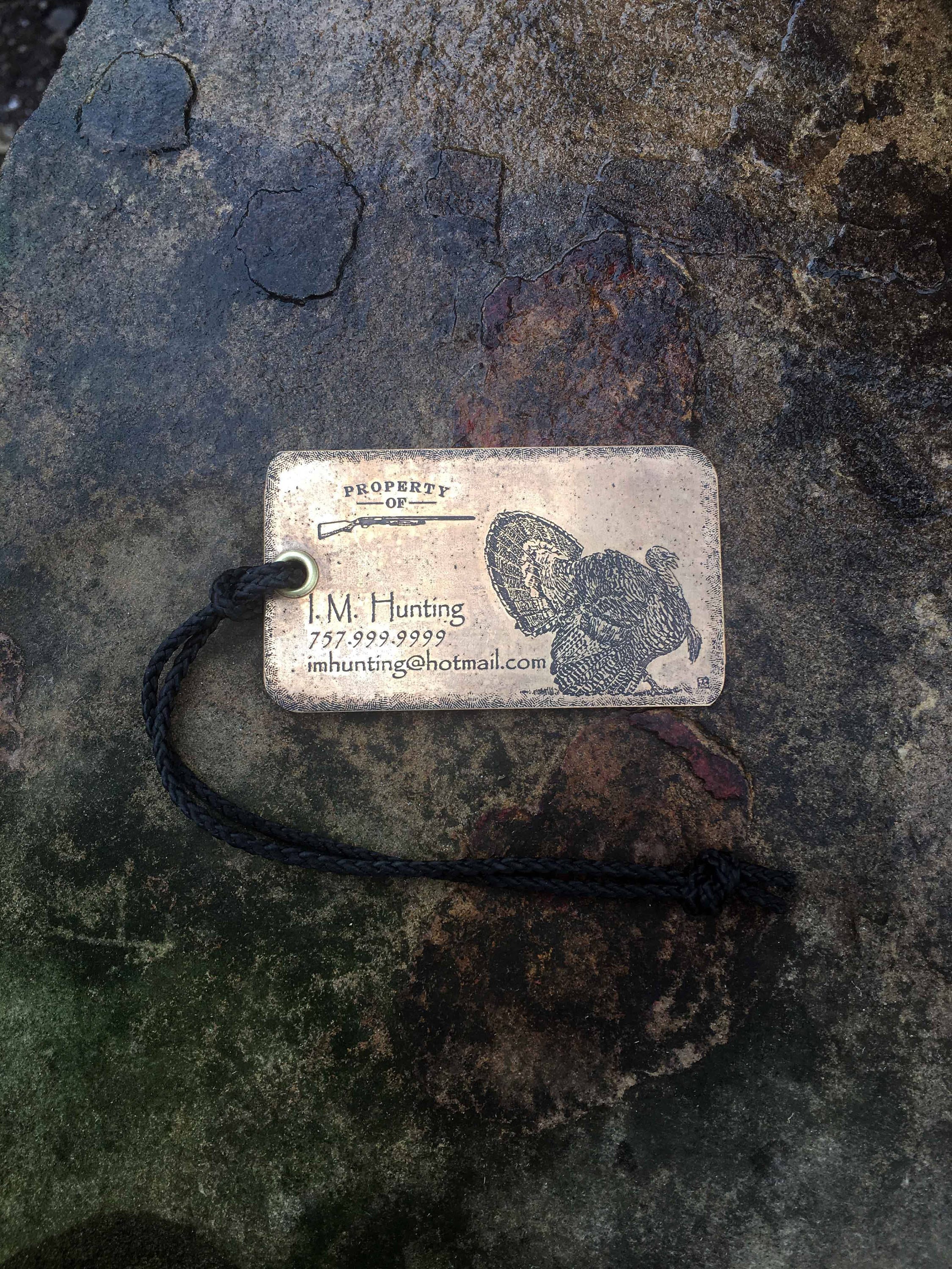 Set of two (2) Copper or Brass Luggage Tags, Fishing Bag Tags ...