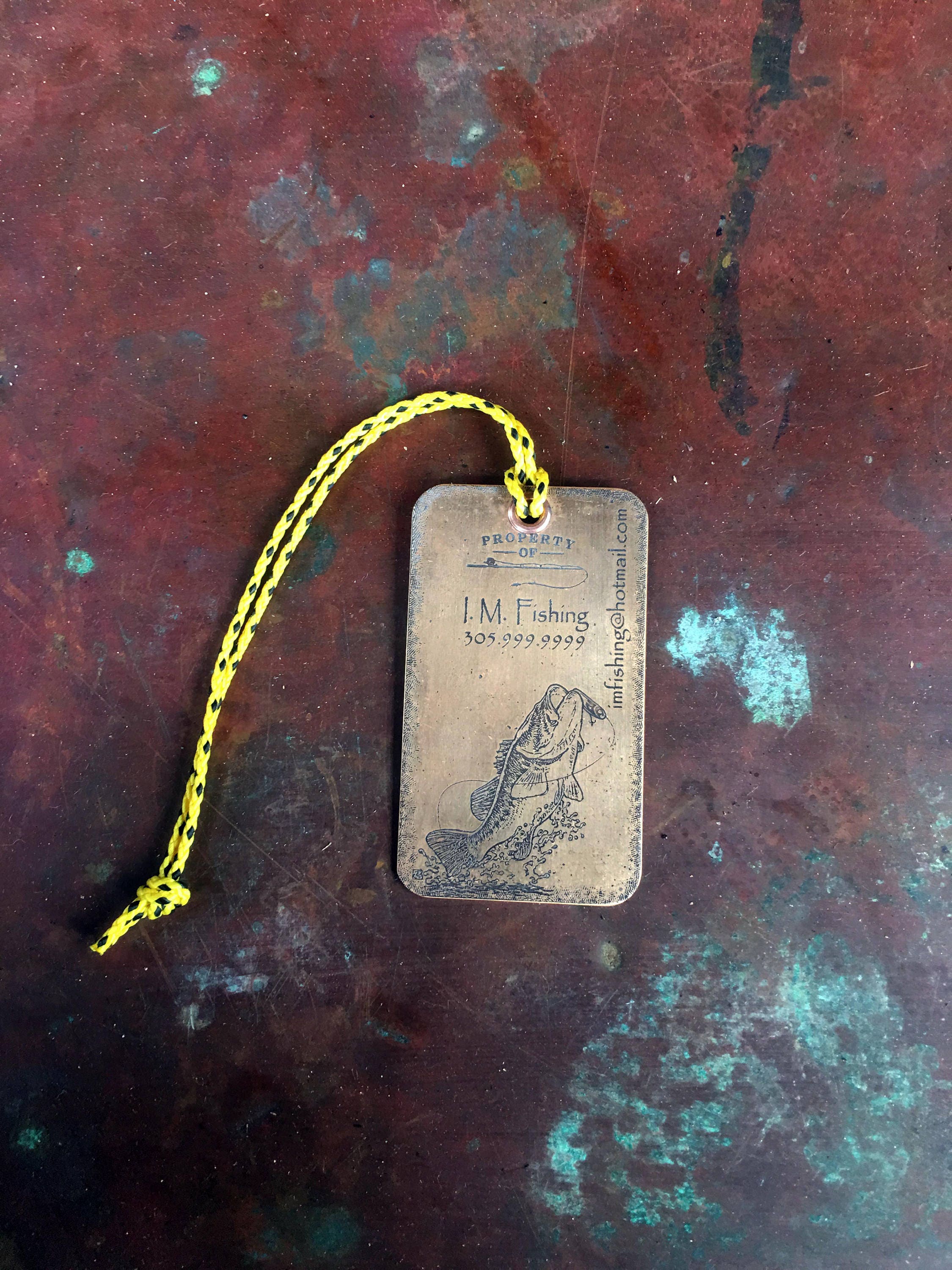 Set of two (2) Copper or Brass Luggage Tags, Fishing Bag Tags ...