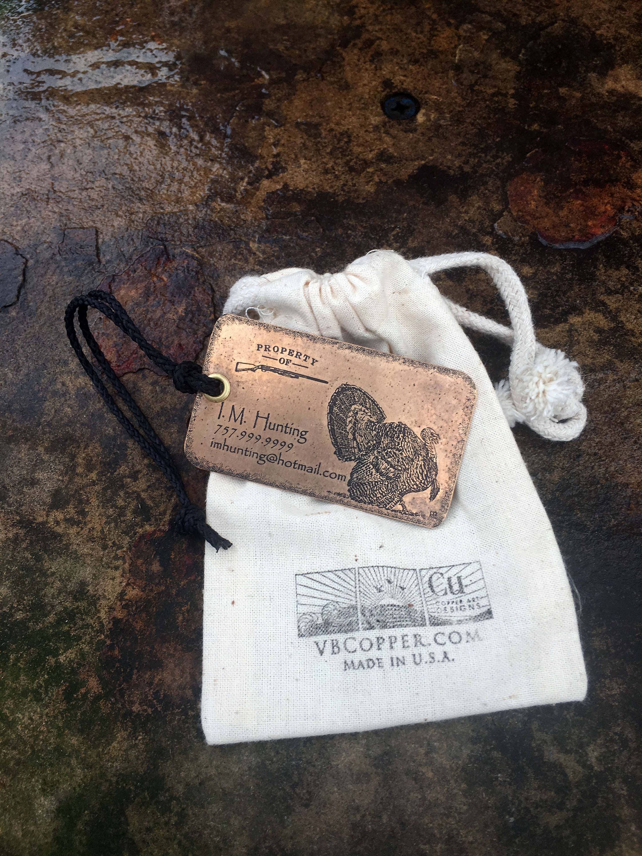 Set of two (2) Copper or Brass Luggage Tags, Fishing Bag Tags ...