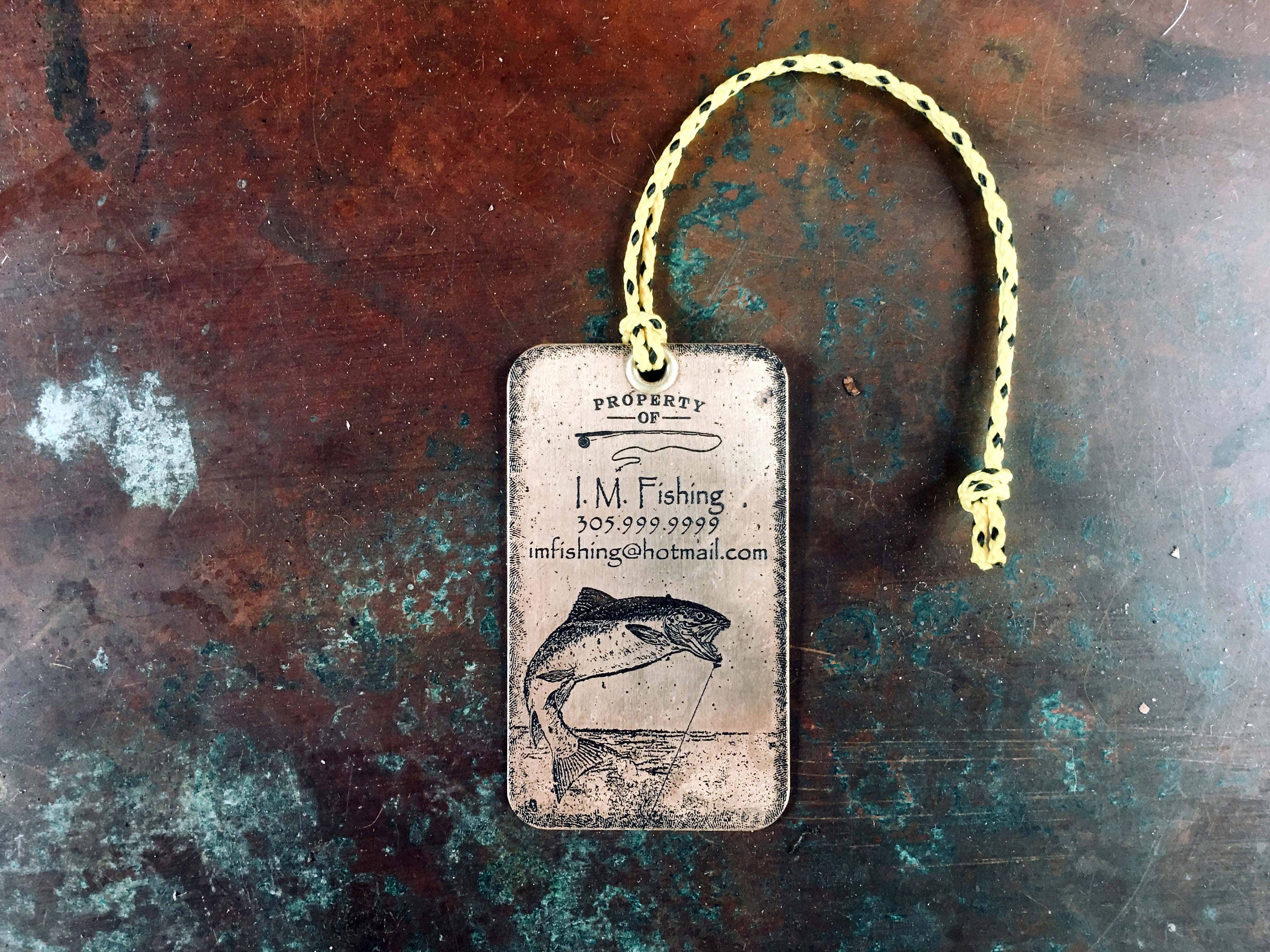 Set of two (2) Copper or Brass Luggage Tags, Fishing Bag Tags ...