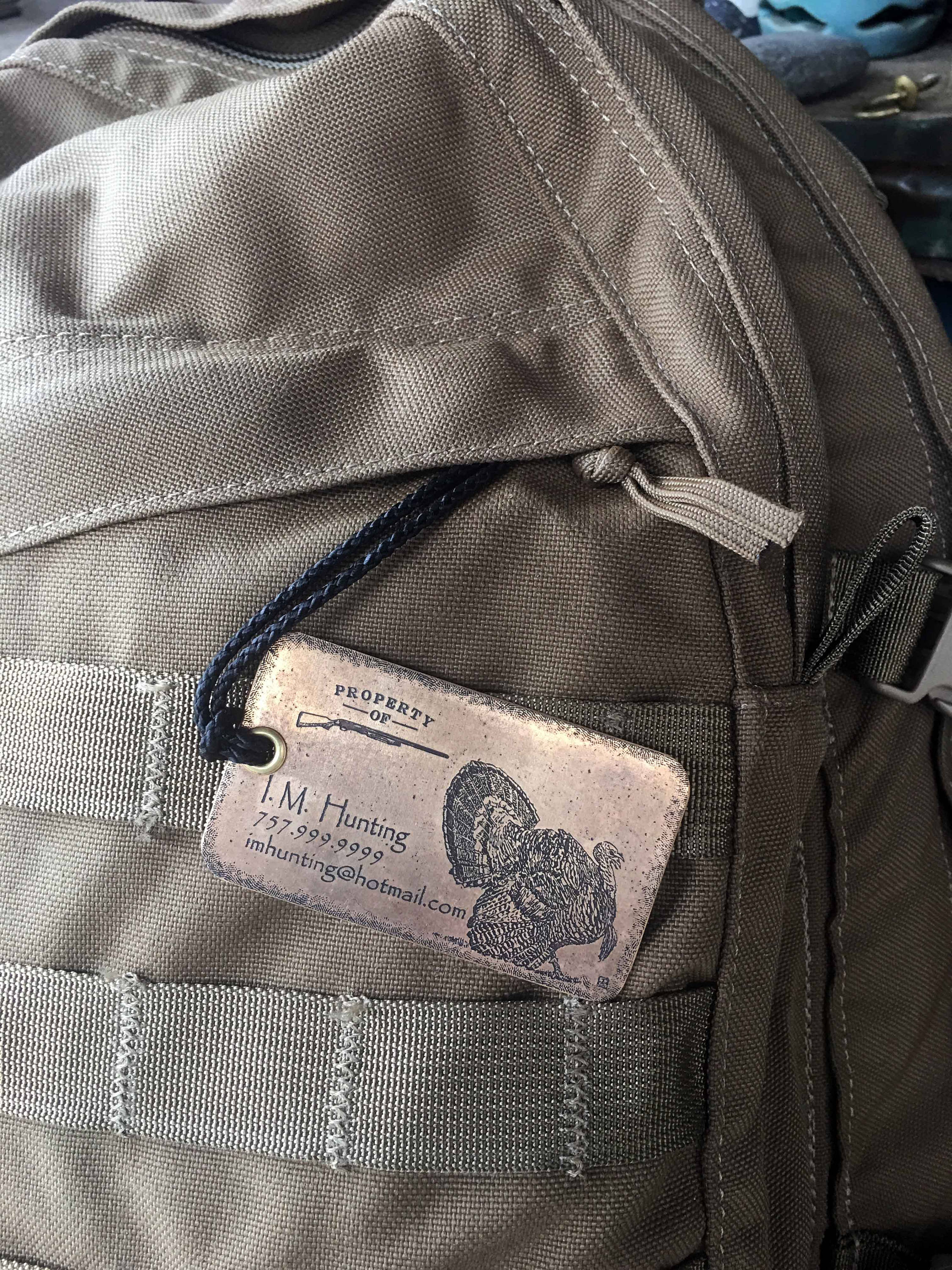 Set of two (2) Copper or Brass Luggage Tags, Fishing Bag Tags ...