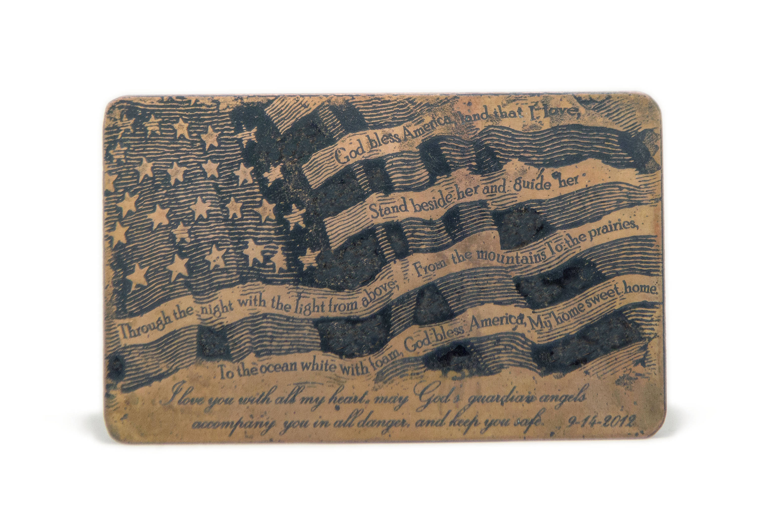 Military Deployment Wallet Card, Front & Back Option, Copper Etched Artwork, Personalized Copper ...