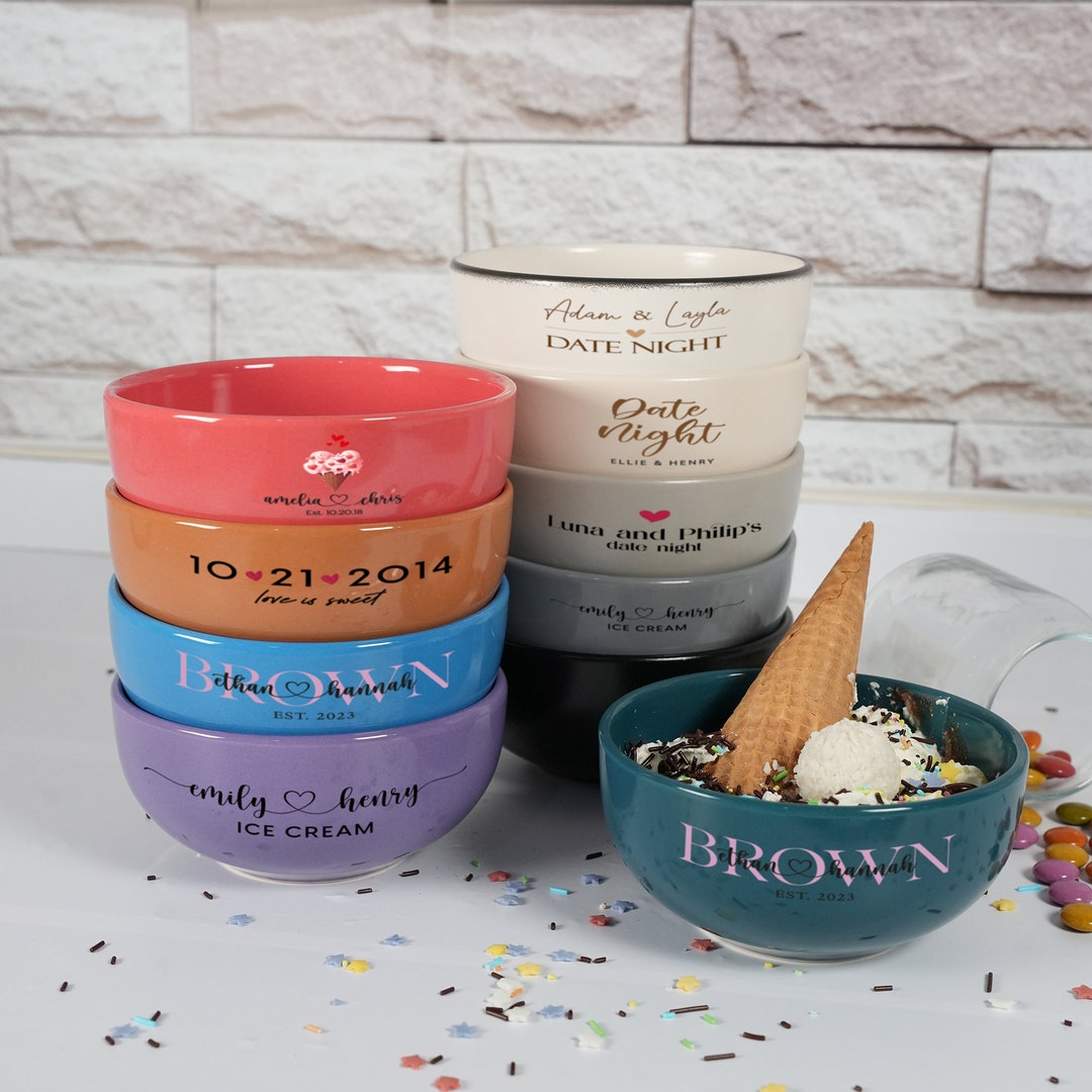 Personalized Couple Ceramic Ice Cream Bowl, Custom Anniversary Gift ...