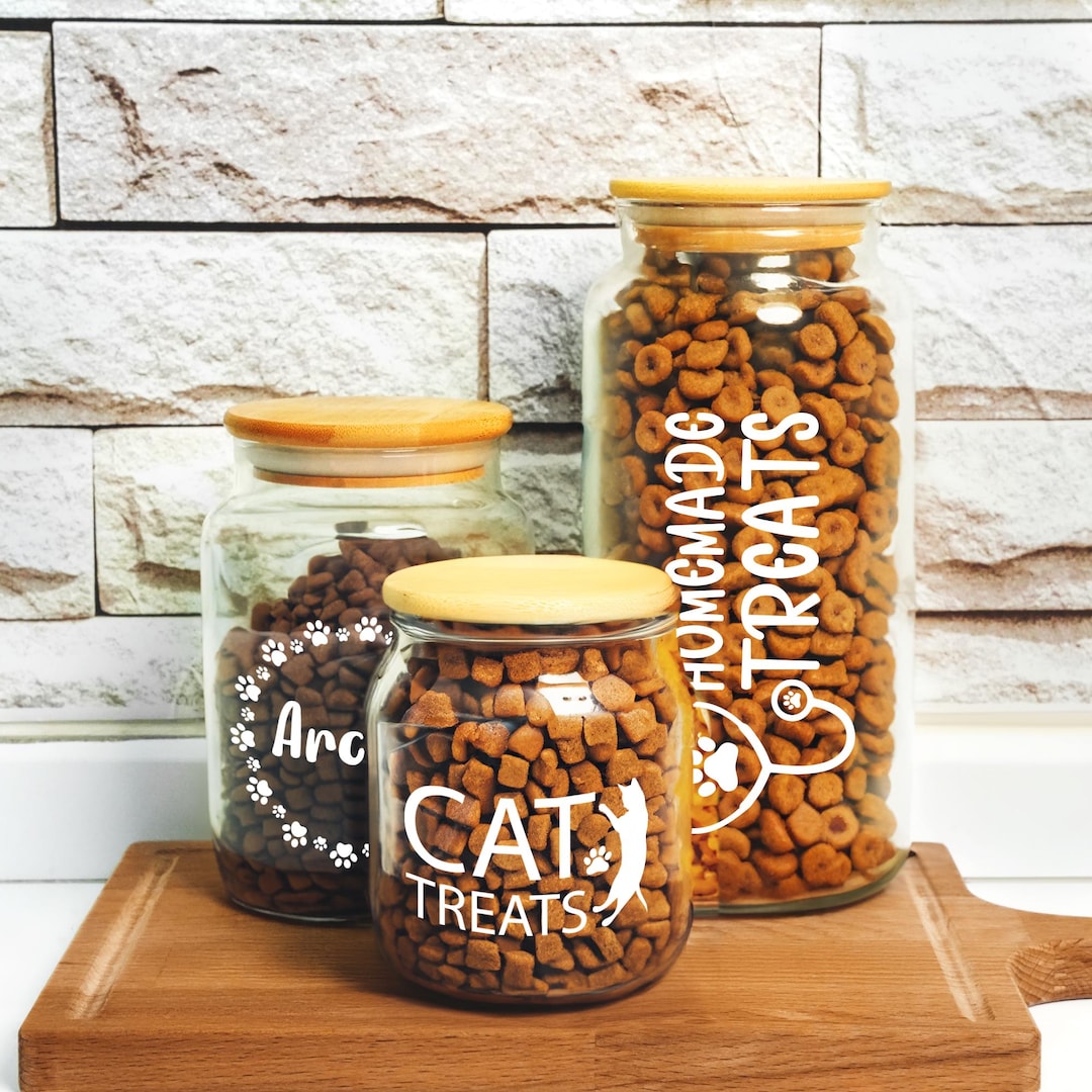 Personalized Glass Pet Food Container, Custom Cat Name Treat Storage ...