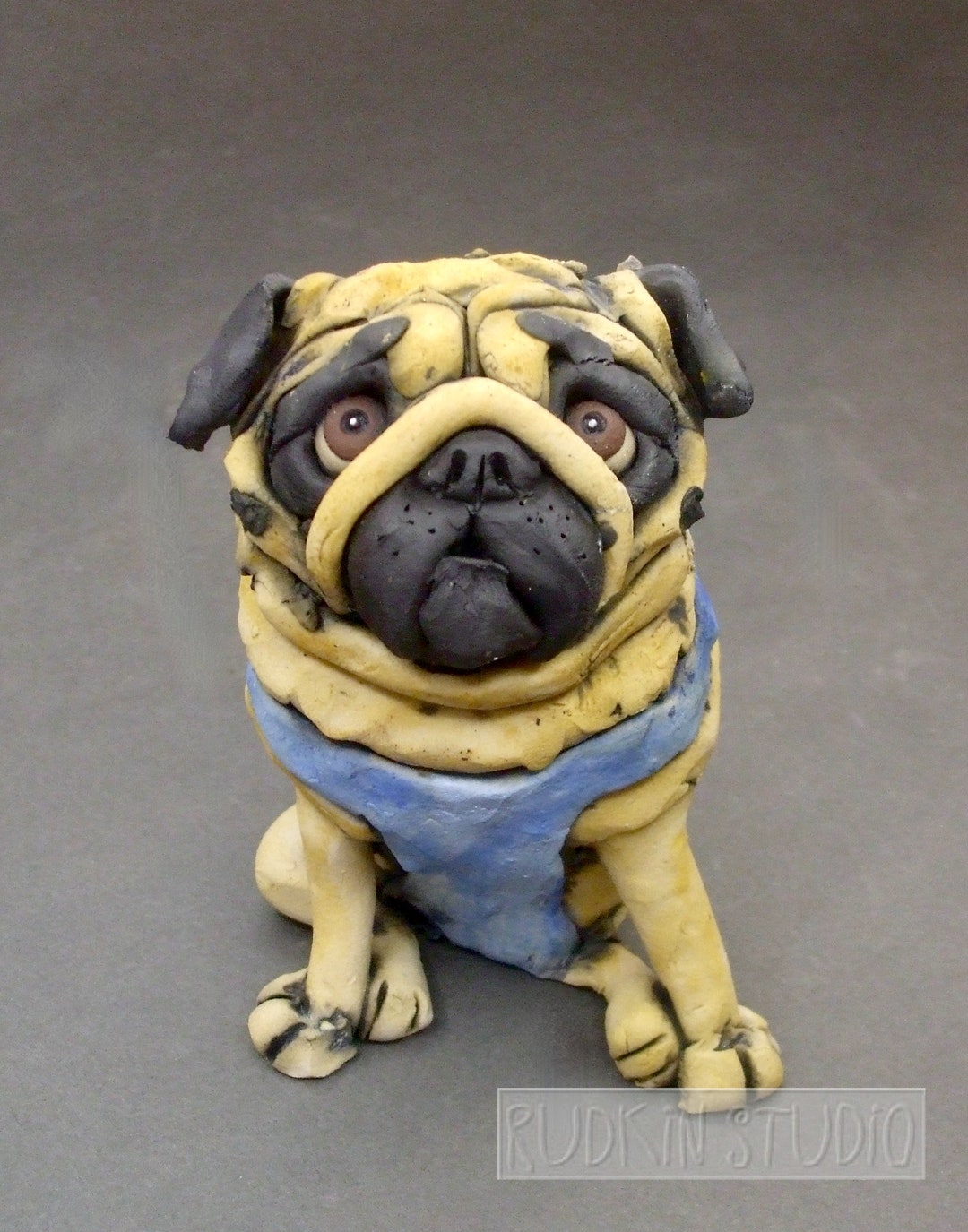 Ceramic Pug Dog Sculpture in Blue Harness - Etsy