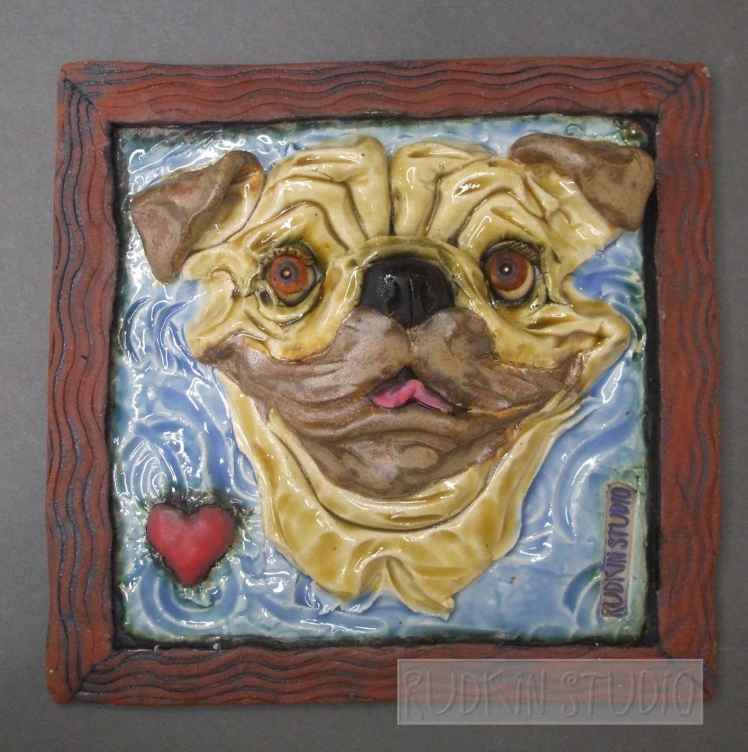 Pug Dog Ceramic Tile Sculpture - Etsy