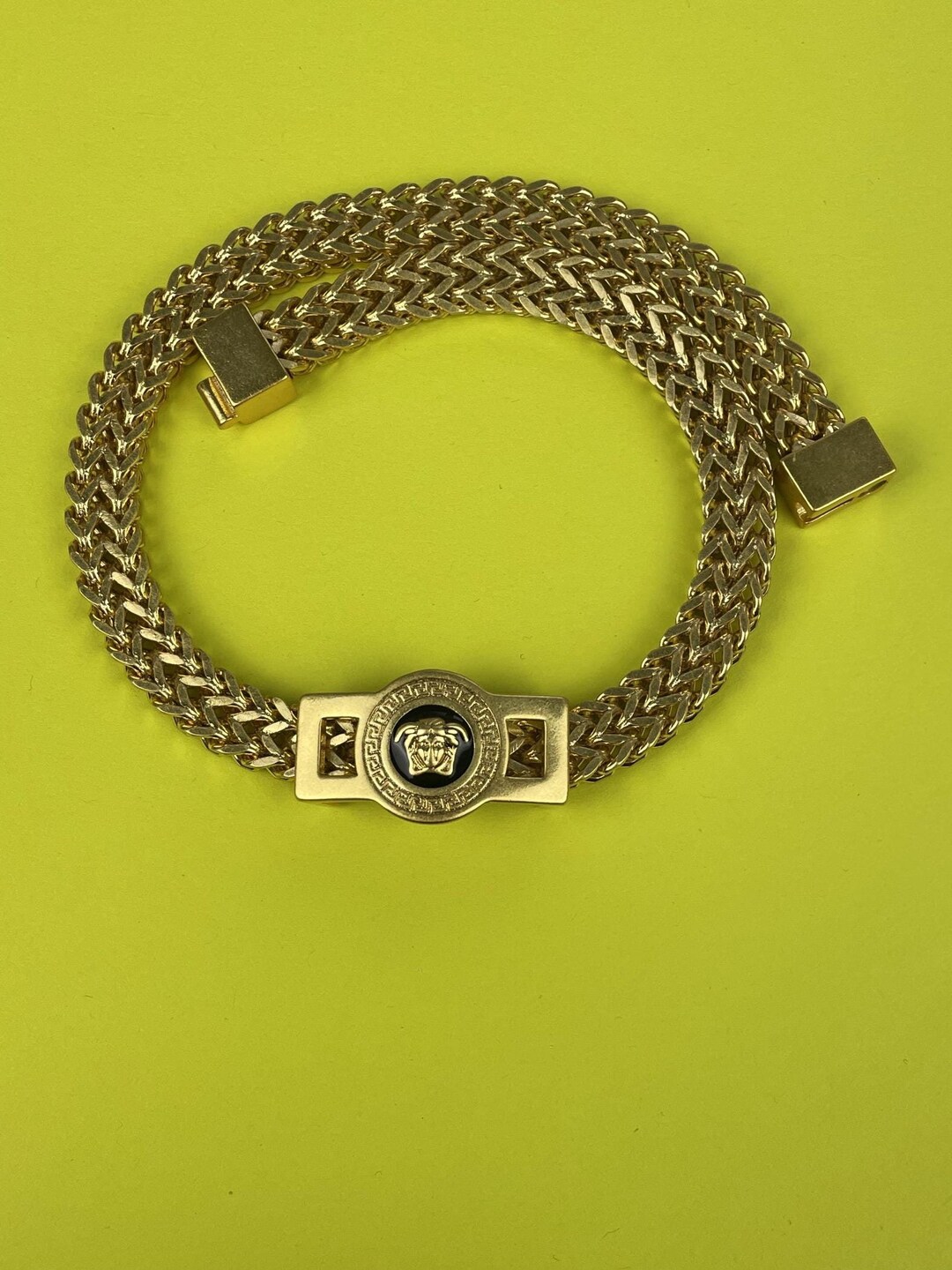 Versace Gold Snake Chain Style Black Motif Medusa Queen Choker Necklace ...