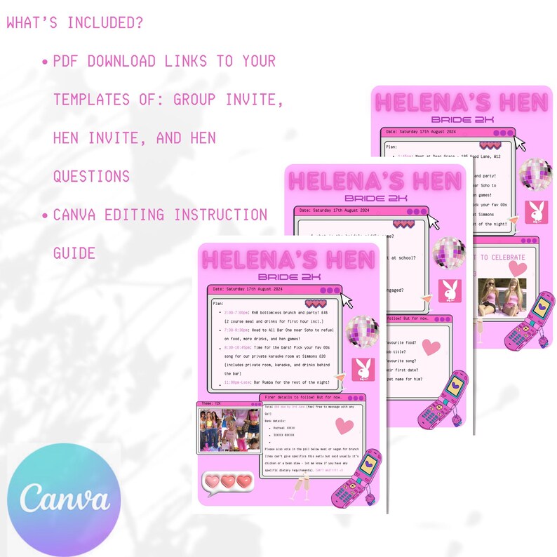 Y2K Hen Party Bachelorette Invitation, Birthday Theme, Bride 2K Invite ...