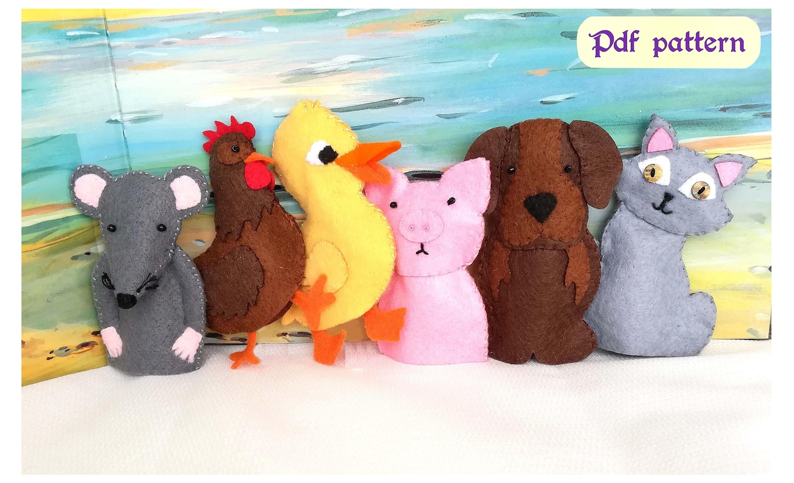 Felt Finger Puppet Pattern: Little Red Hen & Farm Animals (PDF Pattern ...