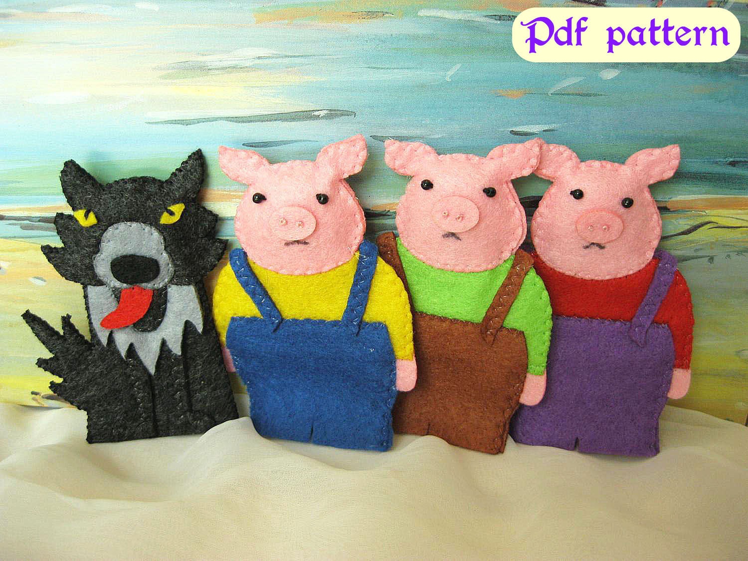 Three Little Pigs Felt Finger Puppet Pattern (PDF Download) - Etsy